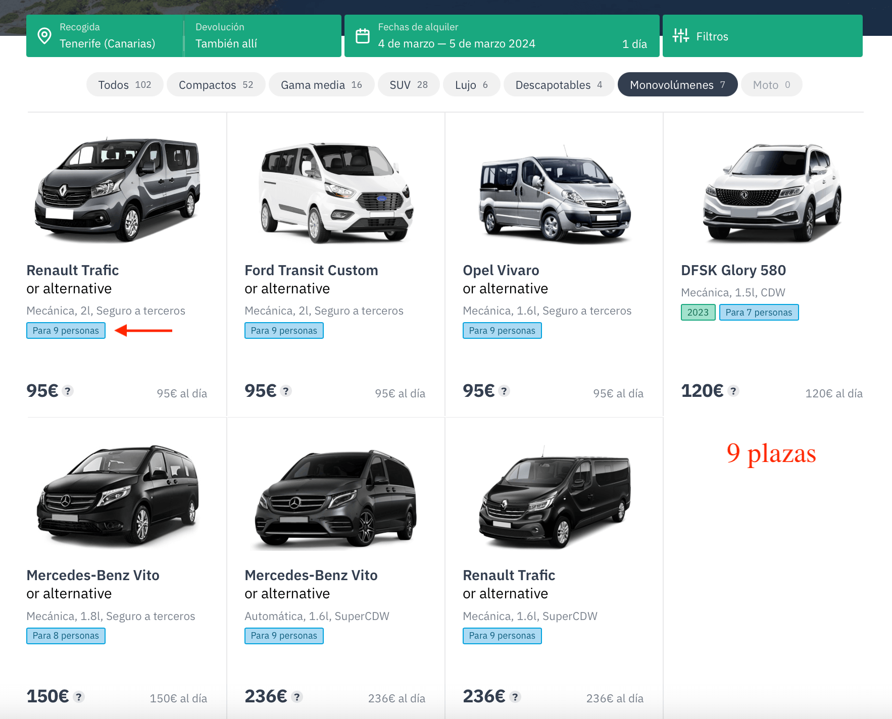 Alquiler de Coches 9 Plazas en Tenerife